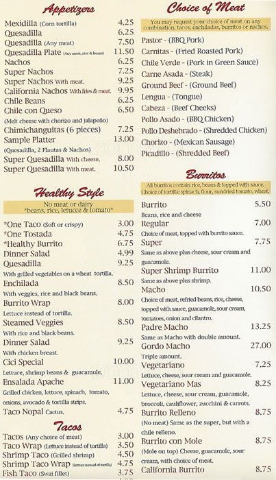 Menu at Mi Pueblo El Centro restaurant, Petaluma