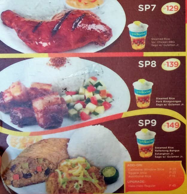 Menu at Goldilocks restaurant, Cebu City, Weesam Terminal