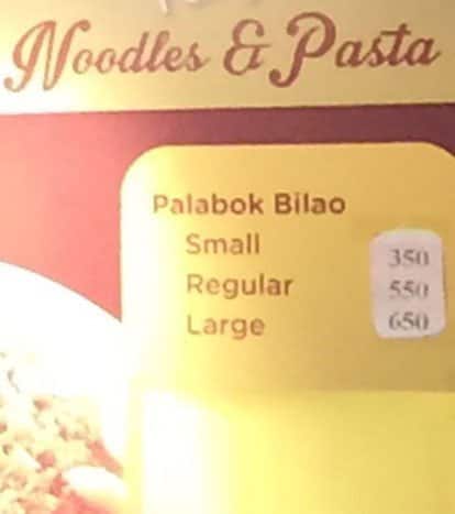 Menu at Goldilocks restaurant, Cebu City, Weesam Terminal