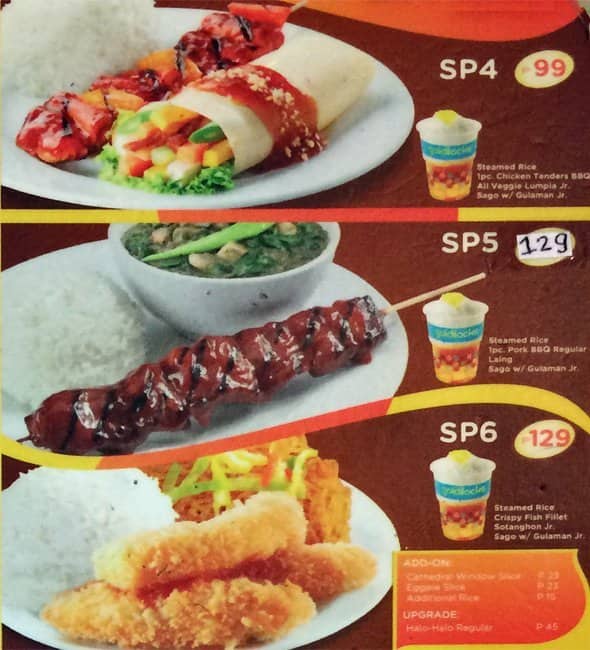 Menu at Goldilocks restaurant, Cebu City, Weesam Terminal