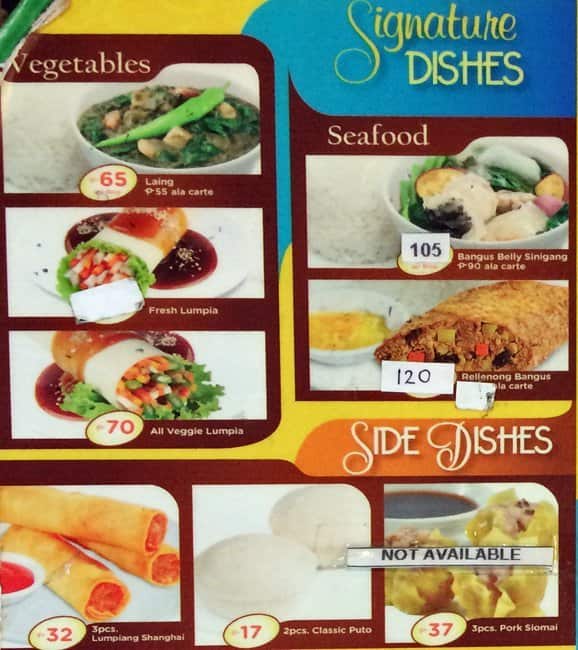 Menu at Goldilocks restaurant, Cebu City, Weesam Terminal