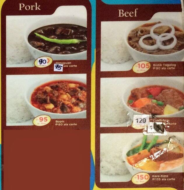 Menu at Goldilocks restaurant, Cebu City, Weesam Terminal