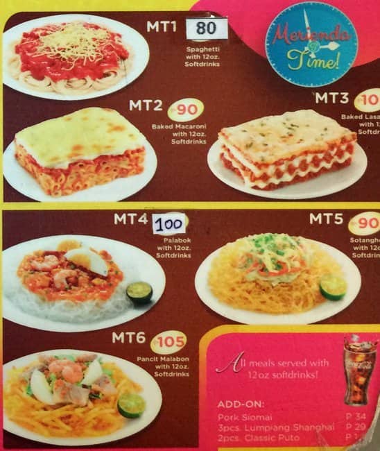 Menu at Goldilocks restaurant, Cebu City, Weesam Terminal