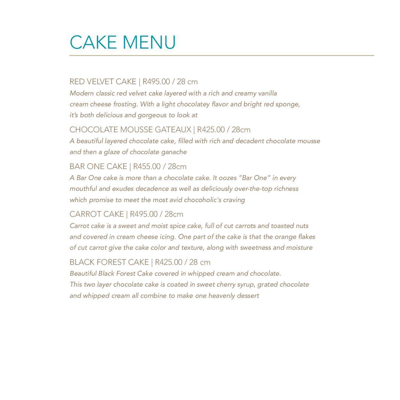 Speisekarte von Hilton Durban cafe, Durban