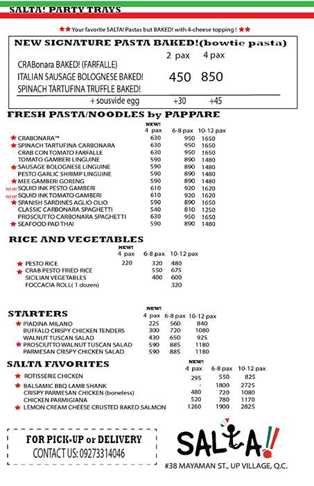 Carta de Salta! Italian Rotisserie Bar Matahimik st., Ciudad Quezon