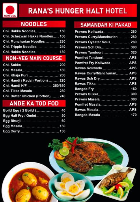Menu at Rana's Hunger Halt Restaurant, Mumbai