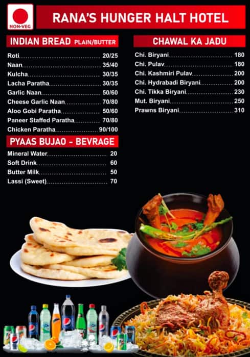 Menu at Rana's Hunger Halt Restaurant, Mumbai