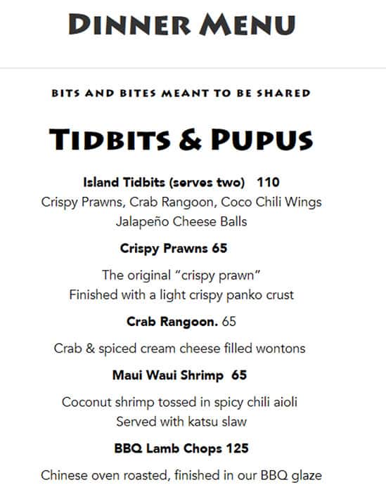 Menu of Trader Vic's, Madinat Jumeirah, Dubai