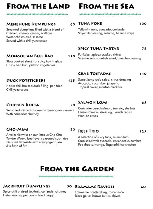 Menu at Trader Vic's Palm Jumeirah restaurant, Dubai