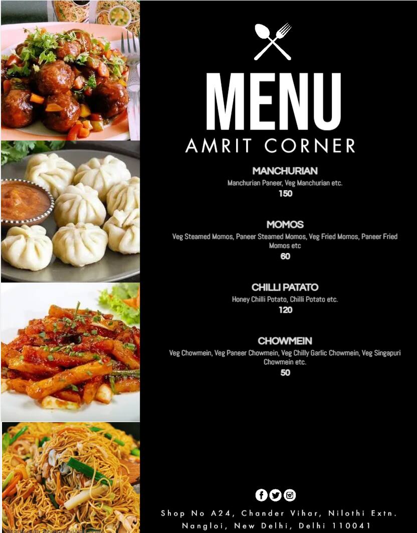 Menu of Amrit Corner, Vikaspuri, New Delhi