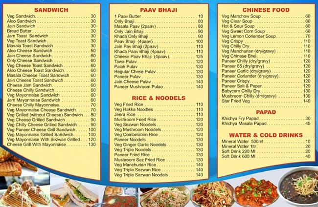 Menu of Swastik Fast Food, Bhayandar, Mumbai