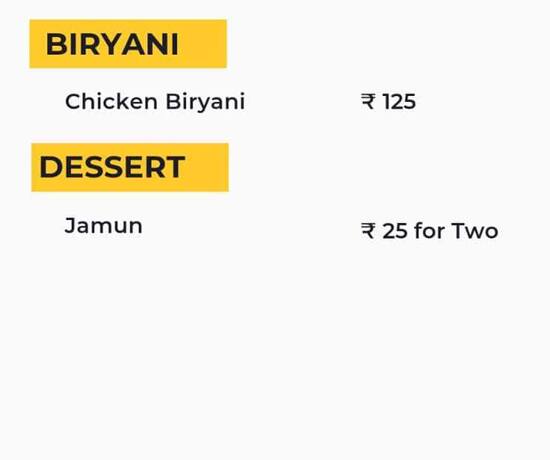 Menu of Syed's Biryani, HBR Layout, Bangalore