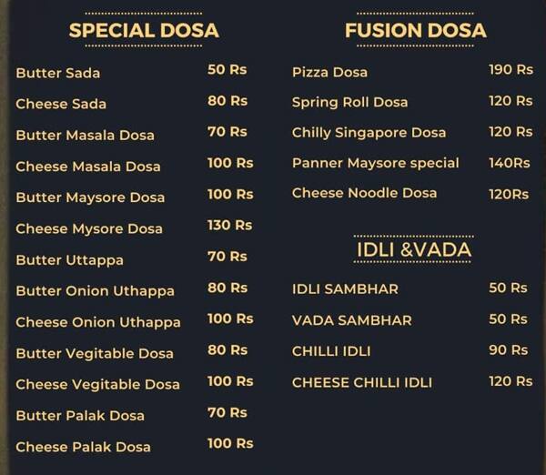 Menu of Anna Ji Dosa Centre, Dombivali East, Thane
