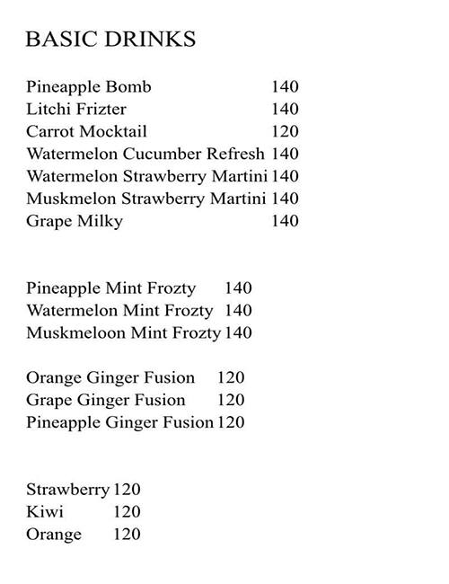 Menu of Fusion House Cafe, KR Puram, Bangalore