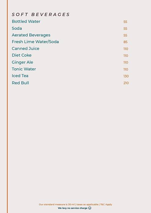 Menu of House Of Commons, Yelahanka, Bangalore