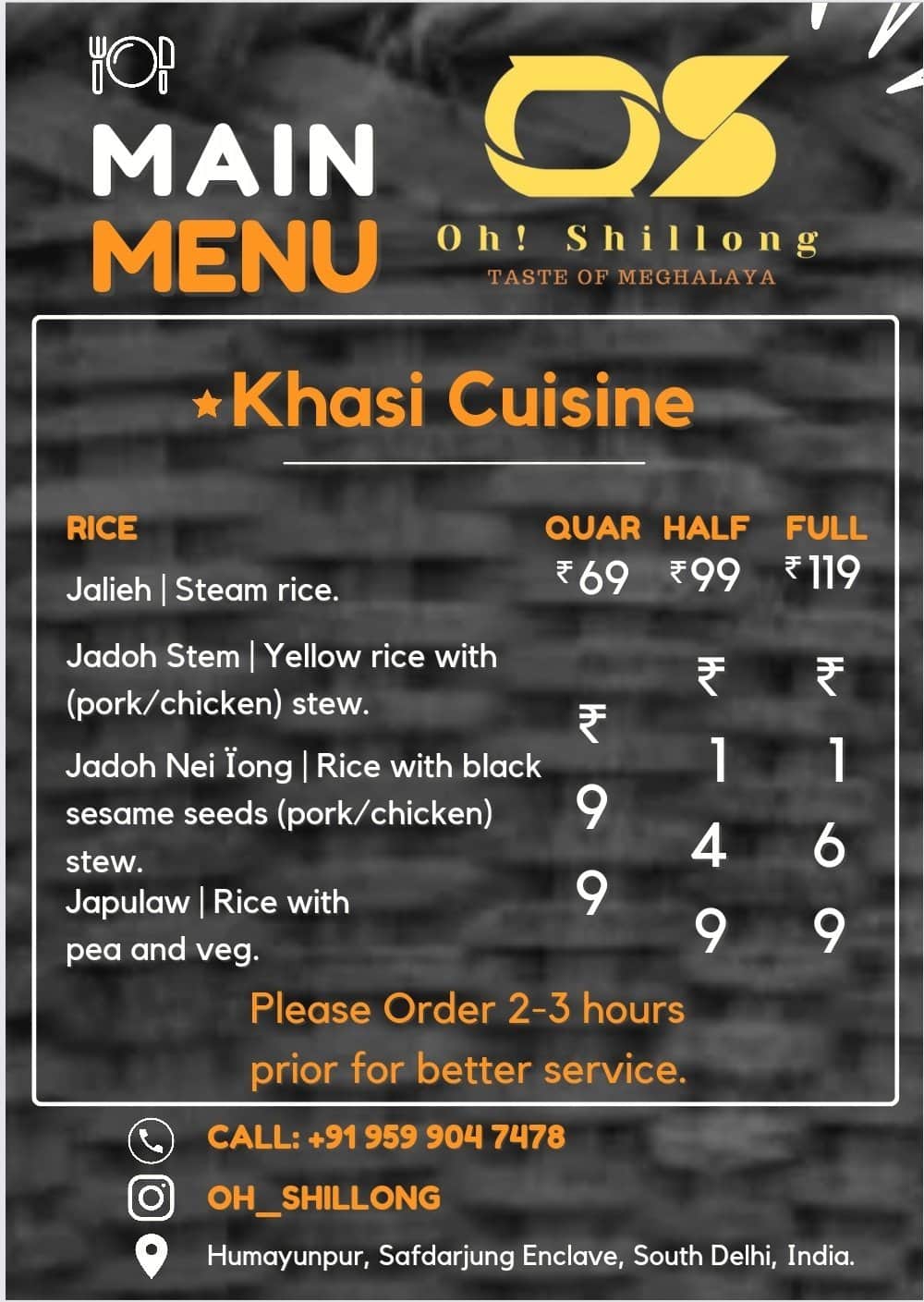 Menu of Oh! Shillong Taste of Meghalaya, Safdarjung, New Delhi