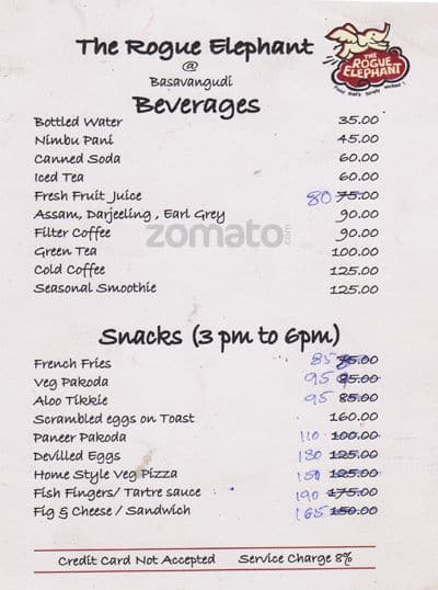 Menu at The Rogue Elephant, Bengaluru, 119