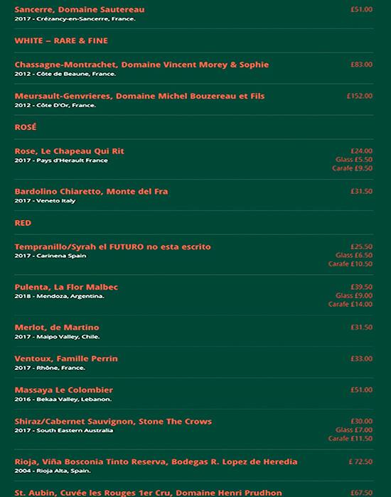 Menu at Archipelago restaurant, London, 53 Cleveland Street