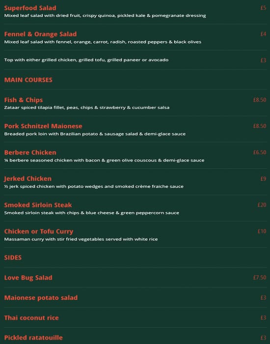 Menu at Archipelago restaurant, London, 53 Cleveland Street