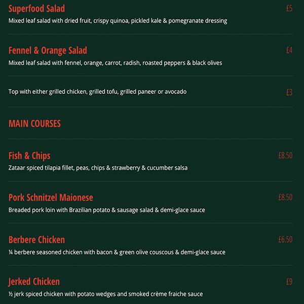 Menu at Archipelago restaurant, London, 53 Cleveland Street