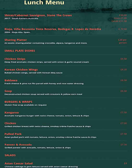 Menu at Archipelago restaurant, London, 53 Cleveland Street