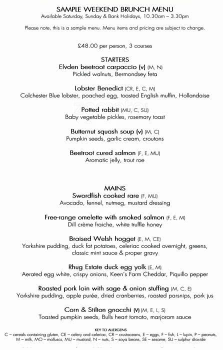 Menu at Aqua pub & bar, London, level 31