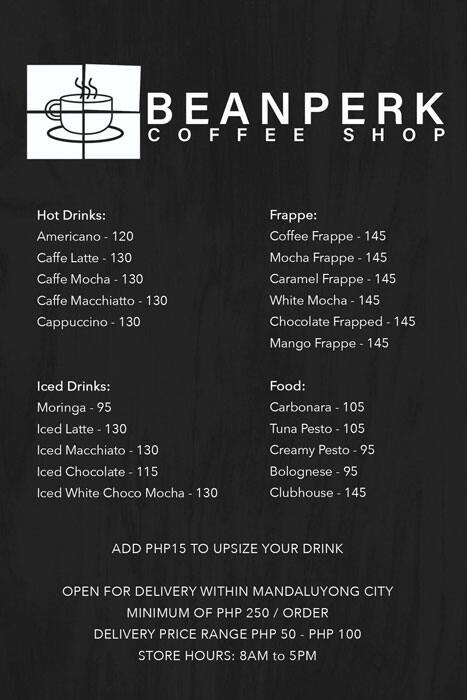 Menu at Bean Perk restaurant, Mandaluyong, 373 Boni Ave