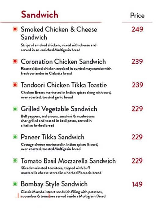 Menu of Costa Coffee, Sector 132, Noida