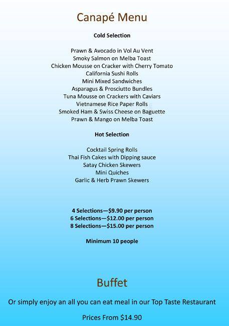 Menu at Top Taste Buffet pub & bar, Rosehill