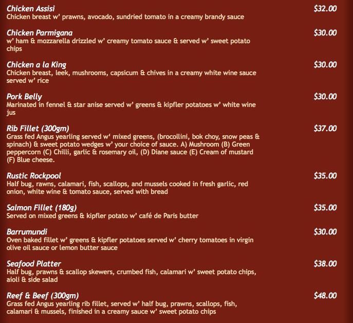 Menu at The Rustic Olive restaurant, Redcliffe