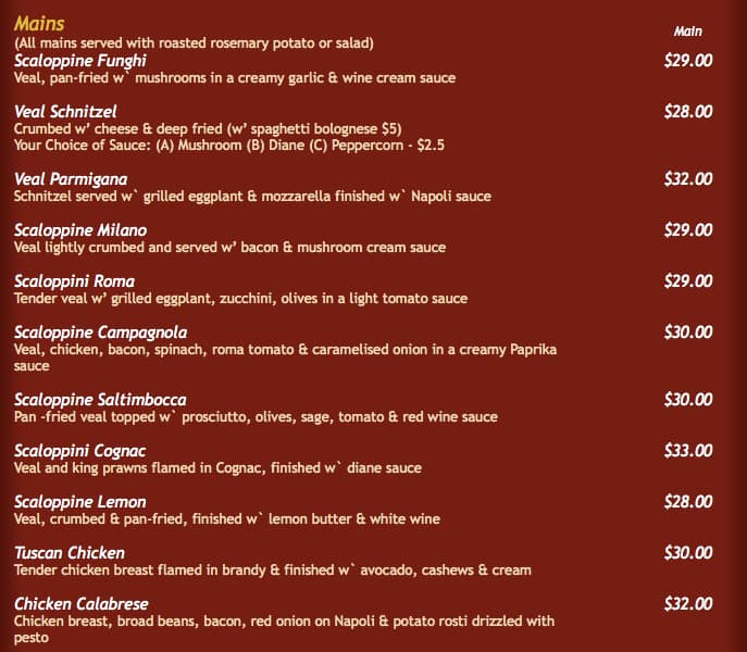 Menu at The Rustic Olive restaurant, Redcliffe