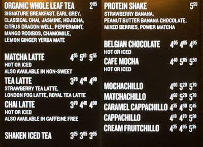 Menu at Blenz Coffee cafe, Burnaby, Kingsway