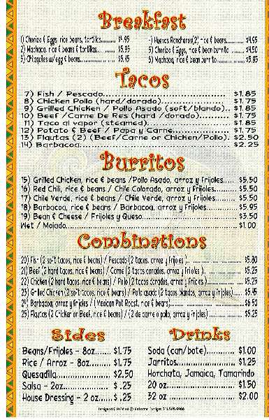 Tia's tacos Menu, Menu for Tia's tacos, Wilmington, Los Angeles ...