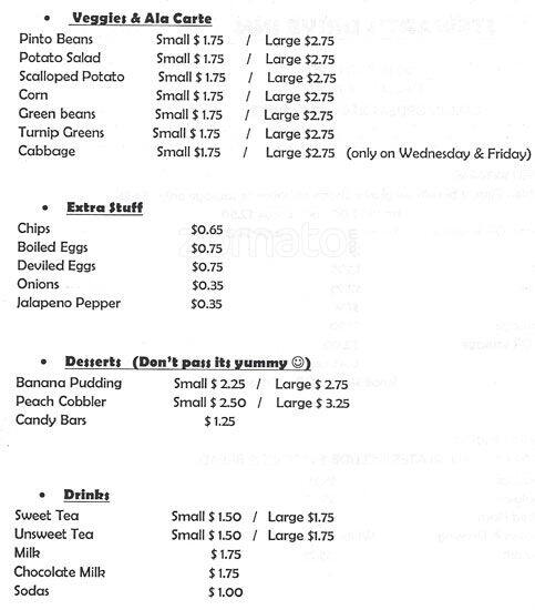 Menu at Stewart's restaurant, Dallas