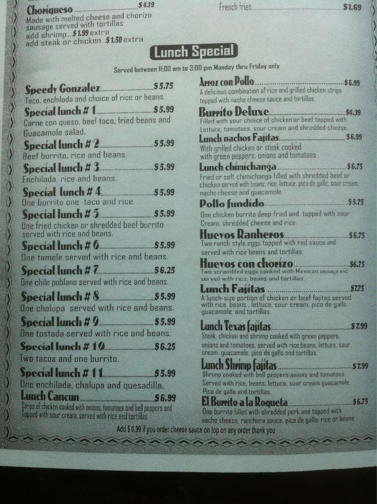 Menu at Mariachi Loco Mexican Grill & Bar, Bluffton