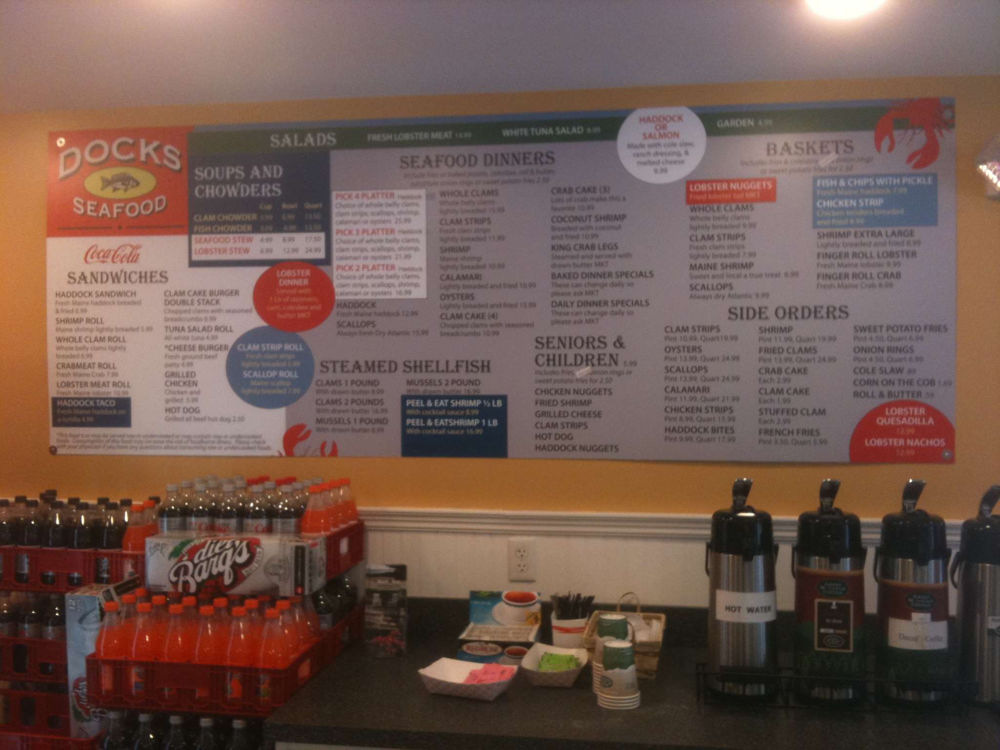 Menu at Docks Seafood restaurant, South Portland