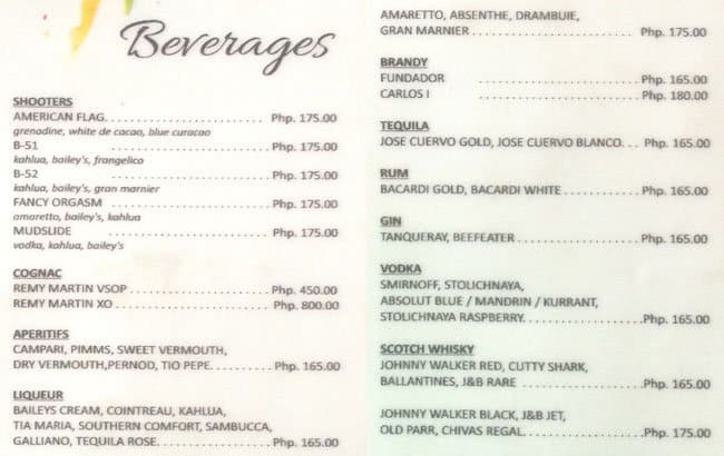 Menu at Kan Anan restaurant, Cebu City