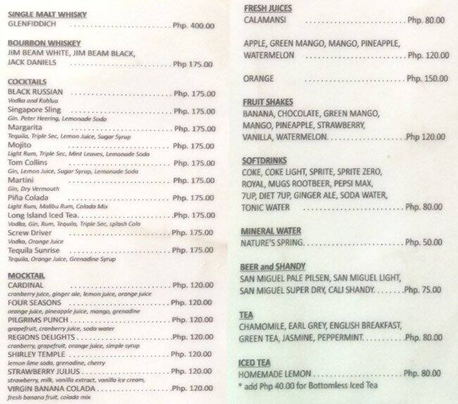 Menu at Kan Anan restaurant, Cebu City