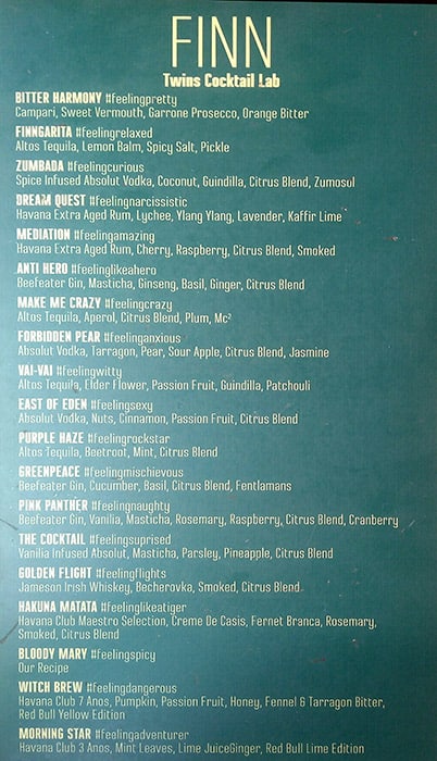 Menu at FINN, Istanbul