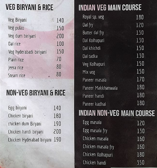 Menu of Royal Spice, Sanpada, Navi Mumbai