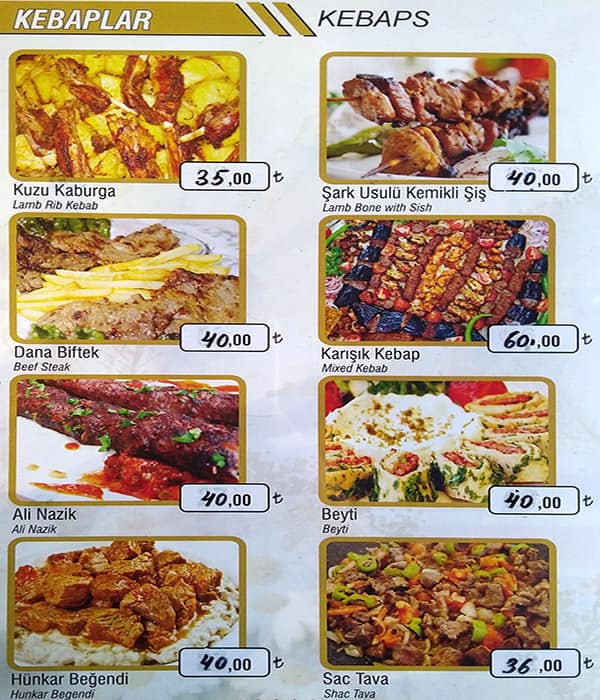 Menu at Chapa chiken, Istanbul