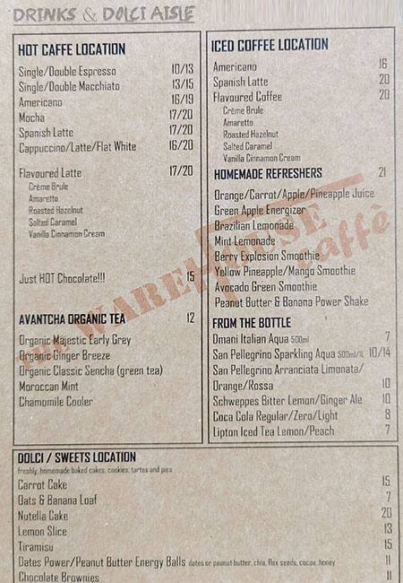 Menu at The Warehouse Caffe restaurant, Dubai