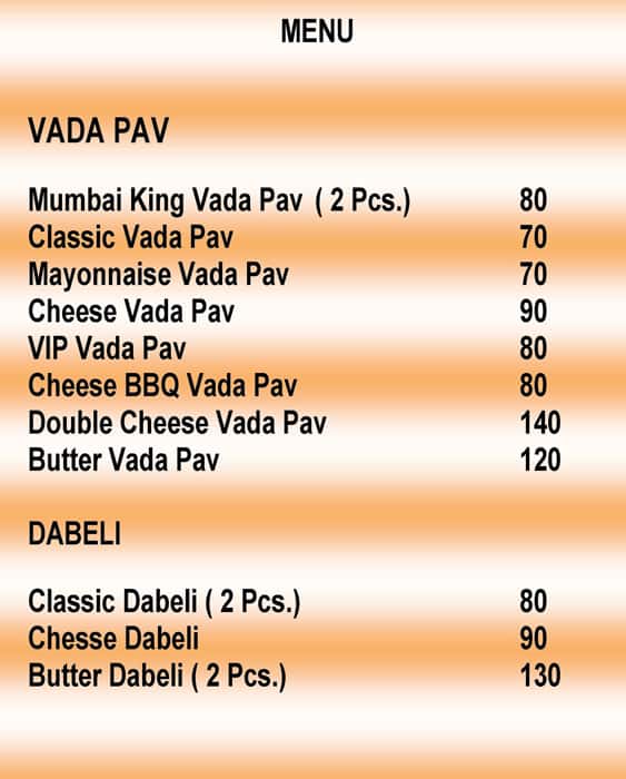 Menu of Mumbai King Vada Pav, Uzan Bazaar, Guwahati