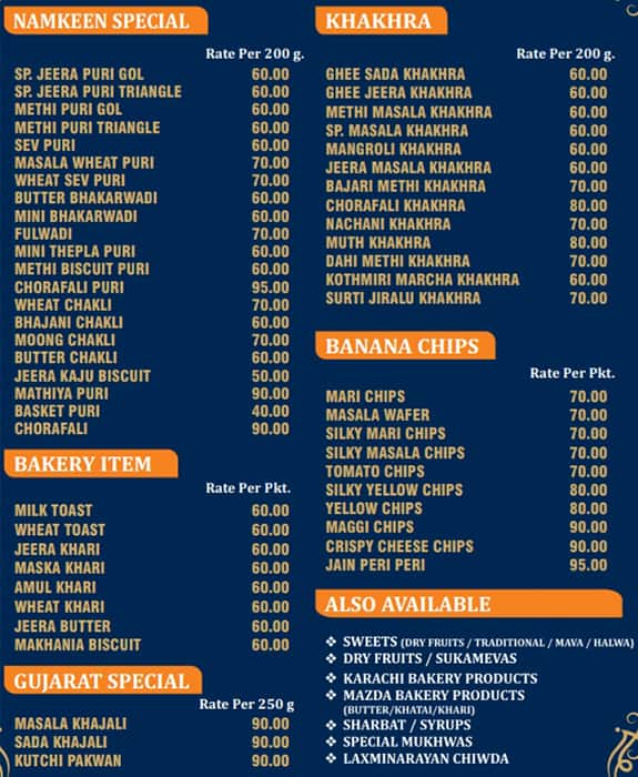Menu of Ras Sagar Sweet & Farsan, Kandivali West, Mumbai