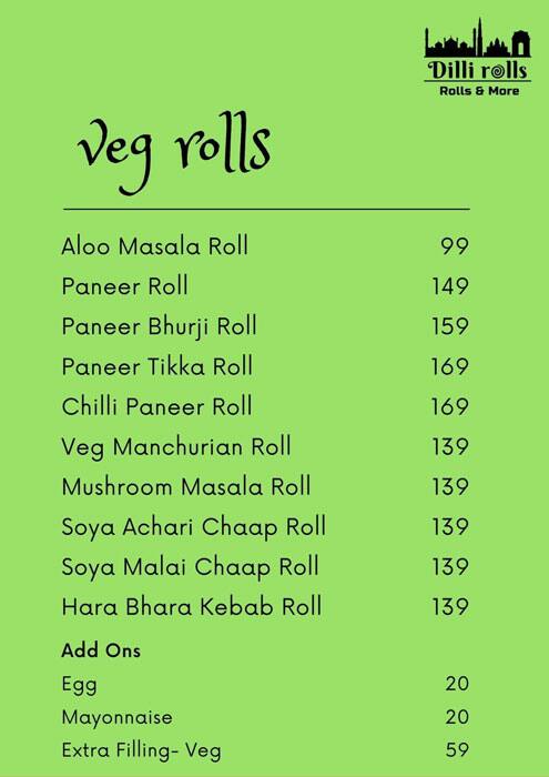 Menu of Dilli Rolls, Sector 56, Gurgaon