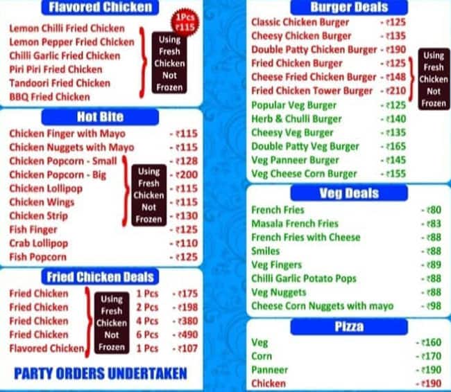 Menu of Mayo, GST Road, Chennai
