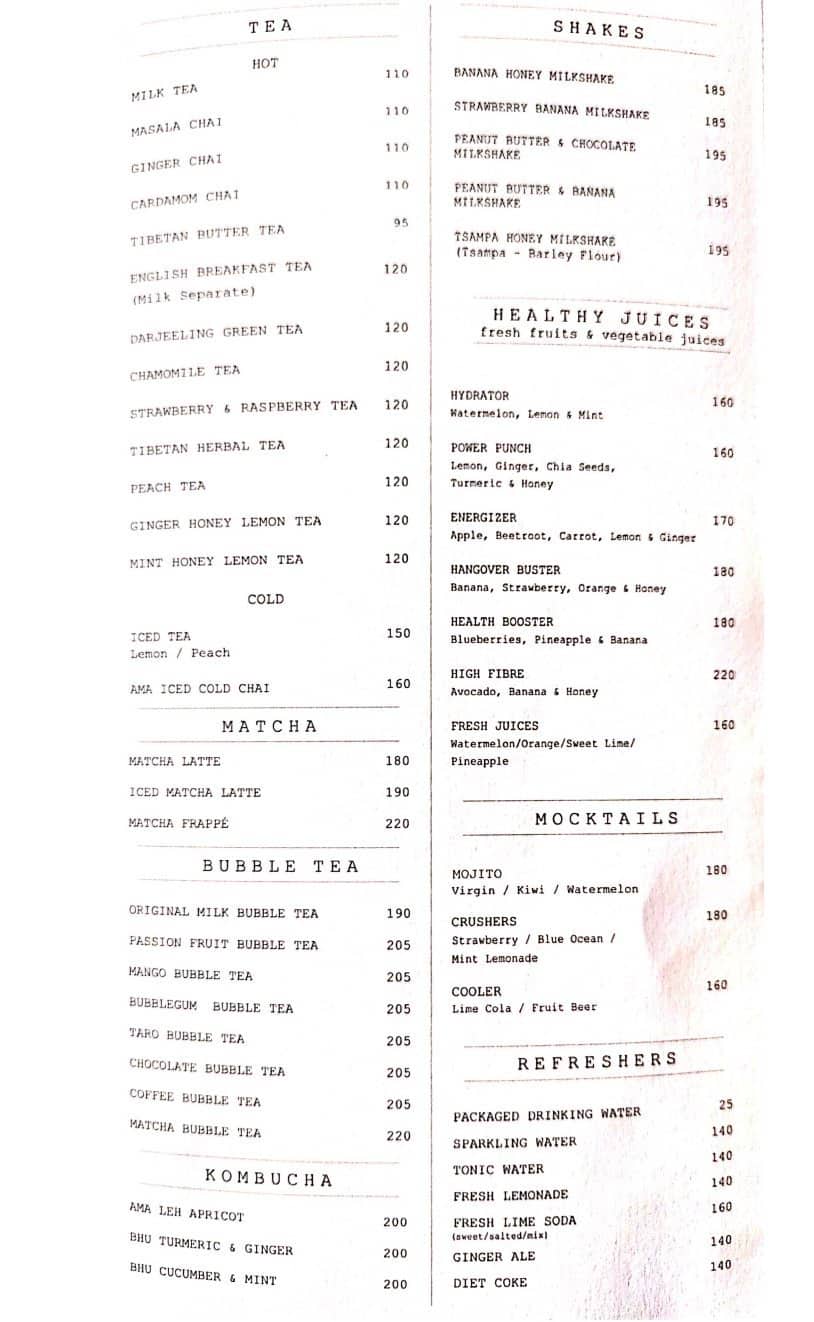 Menu at AMA Cafe, Dehradun