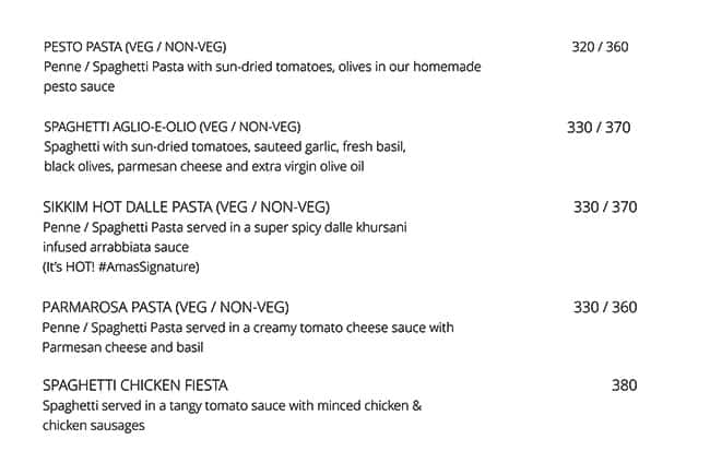 Menu at AMA Cafe, Dehradun