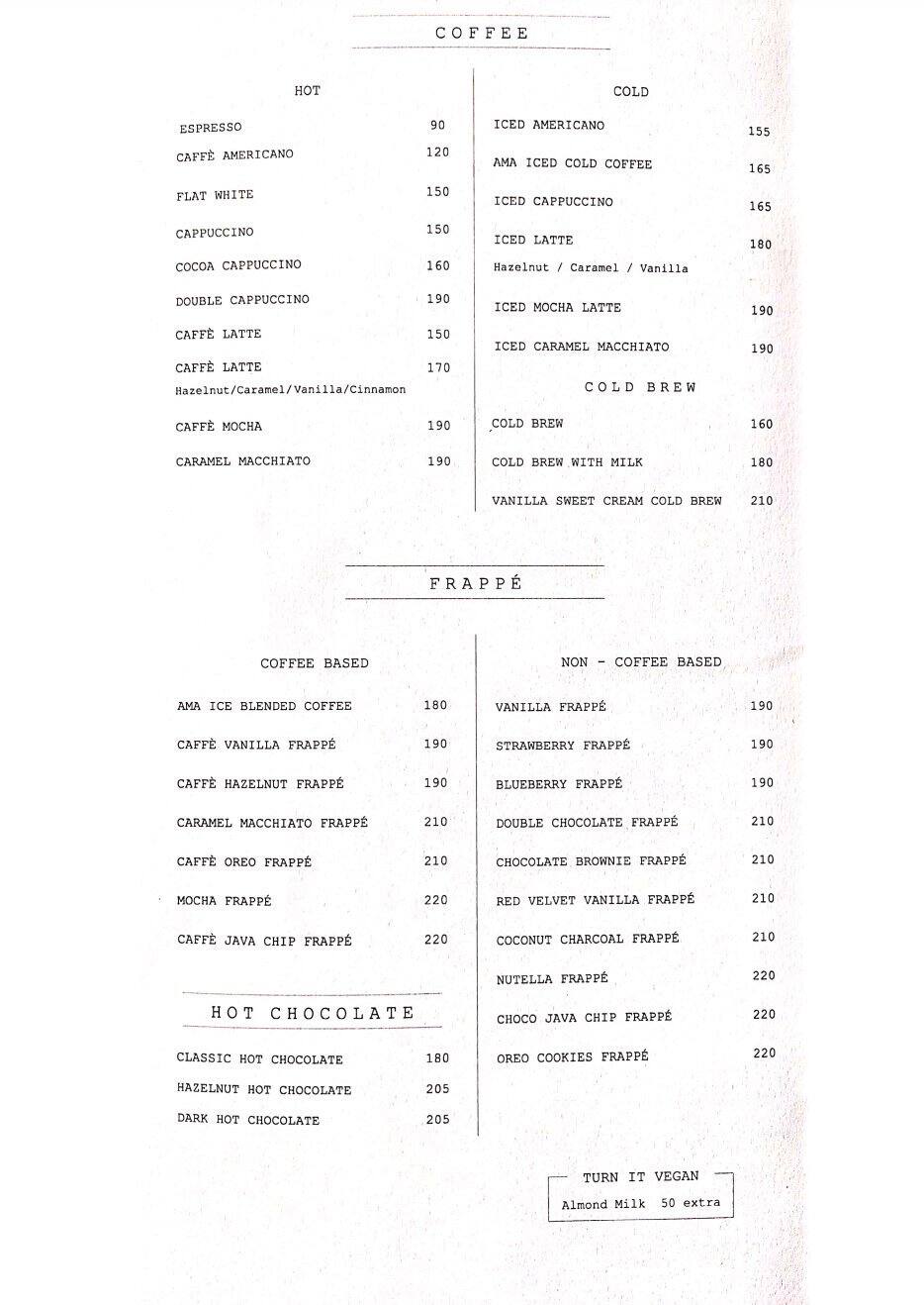 Menu at AMA Cafe, Dehradun