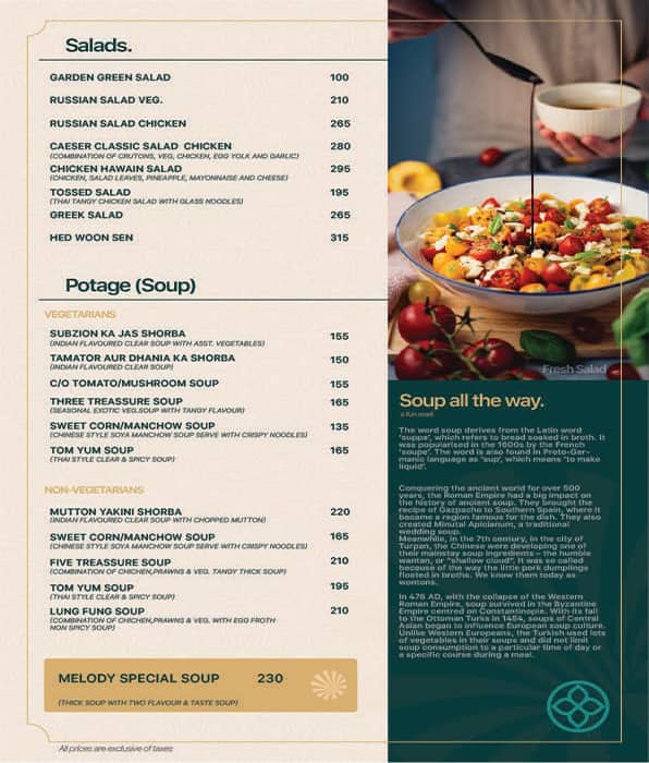 Menu of Melody Restaurant, Khajpura, Patna